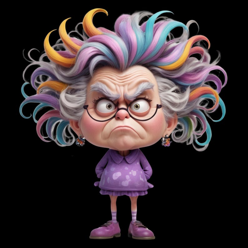 Funny Grumpy Grandma Clipart | Sarcastic Old Lady PNG Set (digital ...