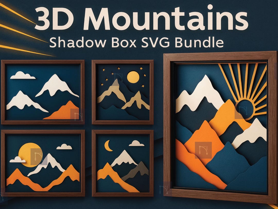 3D Layered Mountain Shadow Box Papercut Landscape Template Cricut Light ...