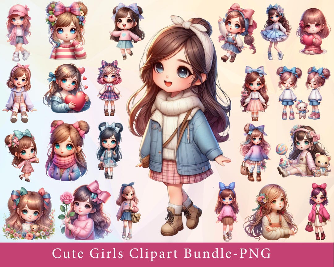 Cute Girls Clipart Bundle | Adorable Fashion Girl Illustrations ...