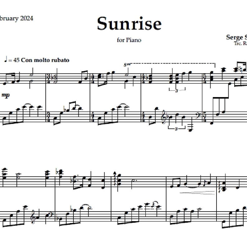 Sunrise, Original Sheet Music for Piano - Etsy