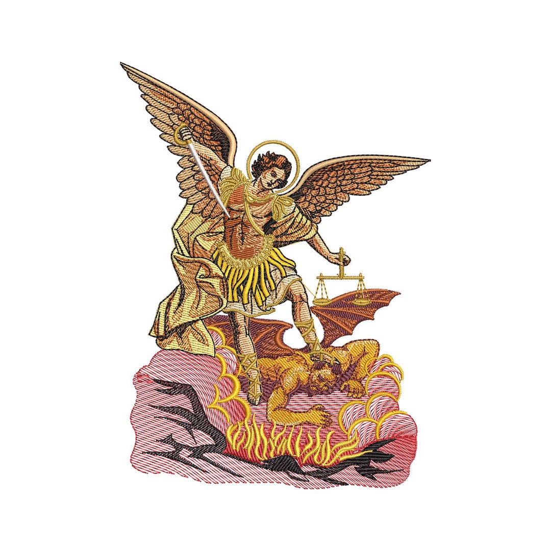 Saint Michael Defeats Devil Embroidery Design | Christian Embroidery ...