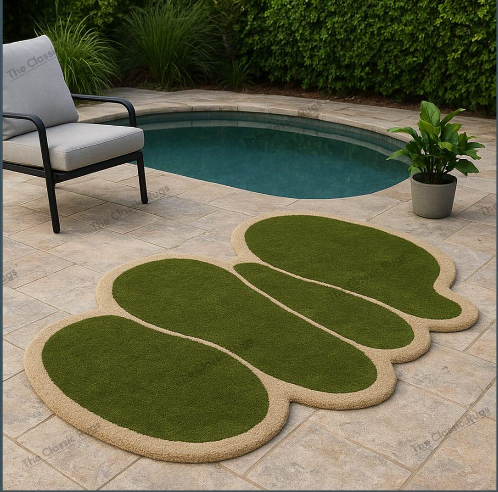 Unique Irregular Organic Shape Green and Beige Hand Tufted Rug. - Etsy