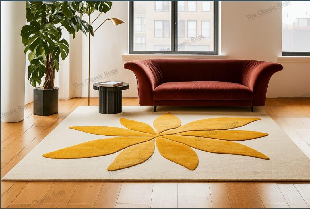 Modern Flower-shaped, Round Floral Yellow Flower Design on a Light ...