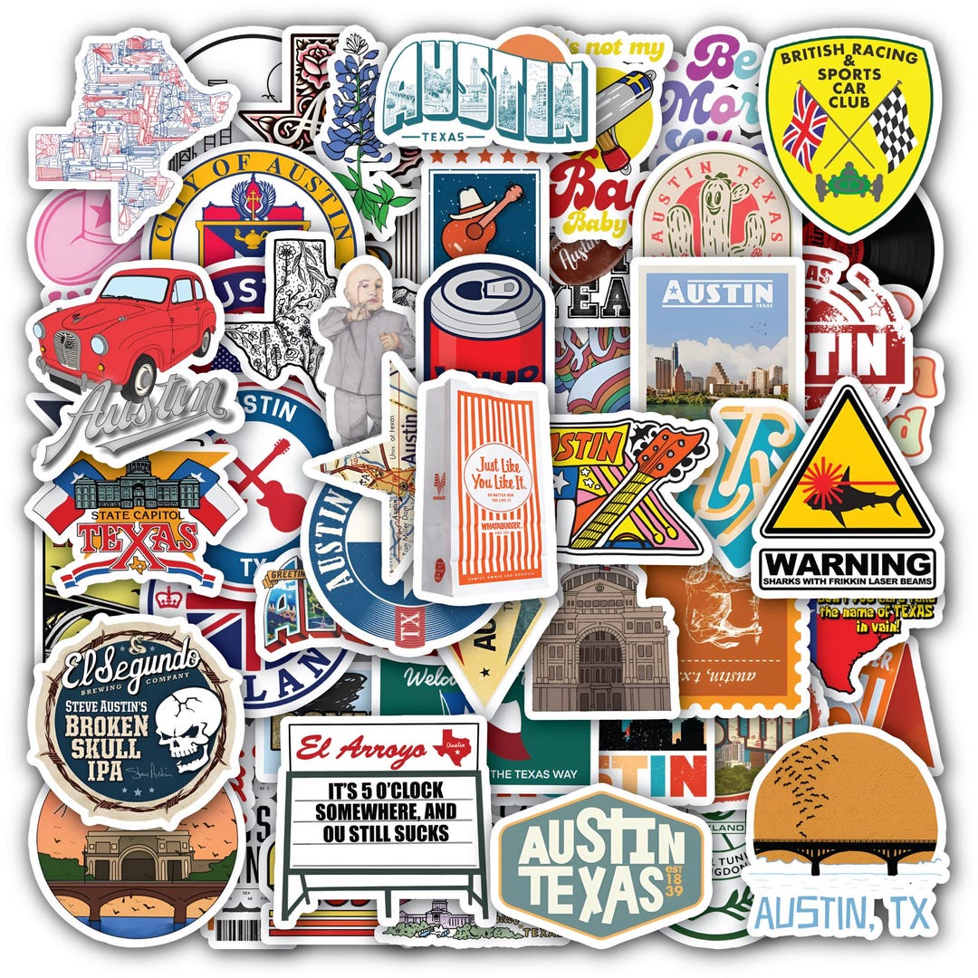 Texas Austin Stickers Sheet – Vinyl Decals for Laptop, Journal, Gifts ...