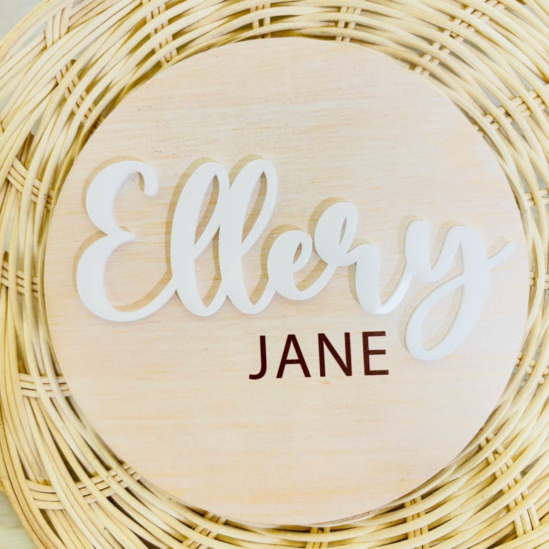 Custom Baby Name Announcement Sign, Wooden Circle Birth Announcement ...