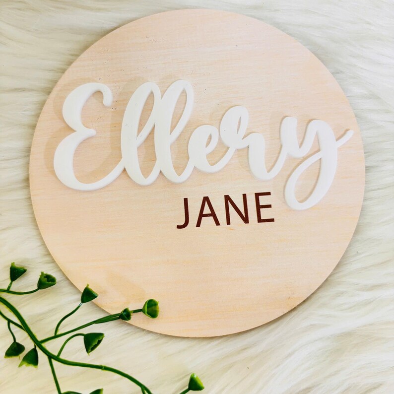 Custom Baby Name Announcement Sign, Wooden Circle Birth Announcement ...
