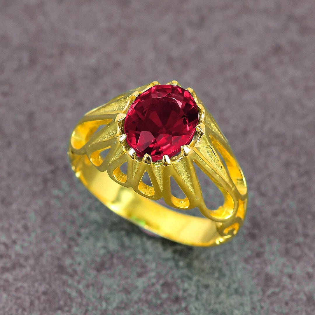 Brilliant Cut Red Ruby Gemstone 14k Gold Plated Ring, Beautiful Ruby ...