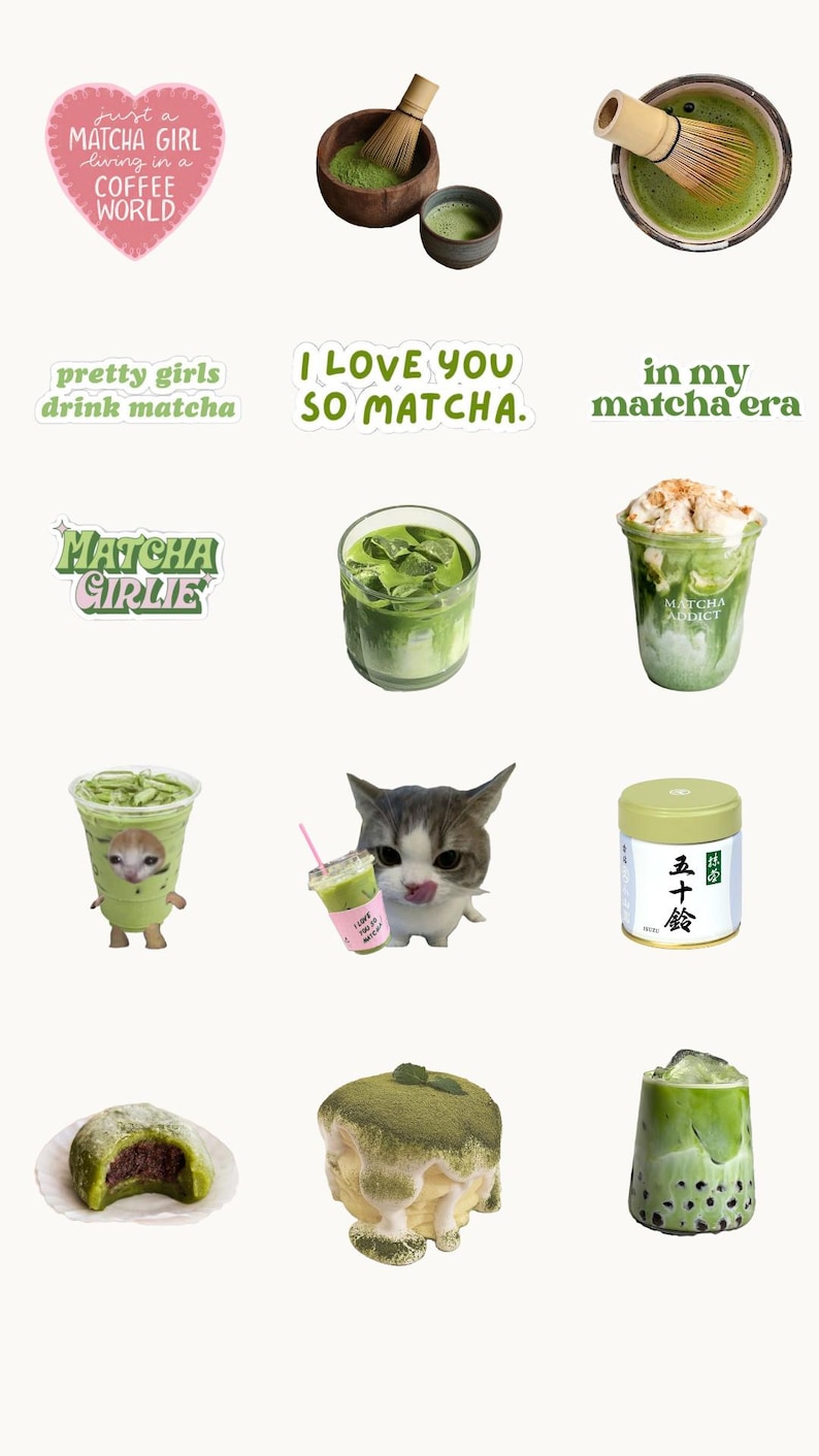 Matcha Girl Aesthetic Sticker Pack for Canva - Etsy