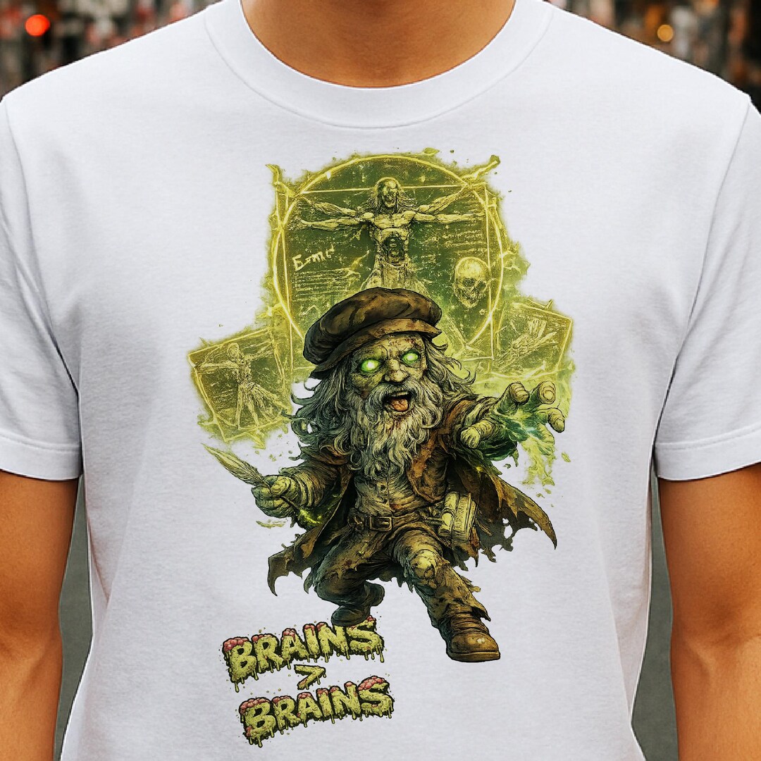 Zombie Leonardo Da Vinci T Shirt Super Genius Zombies Comic Graphic Tee ...