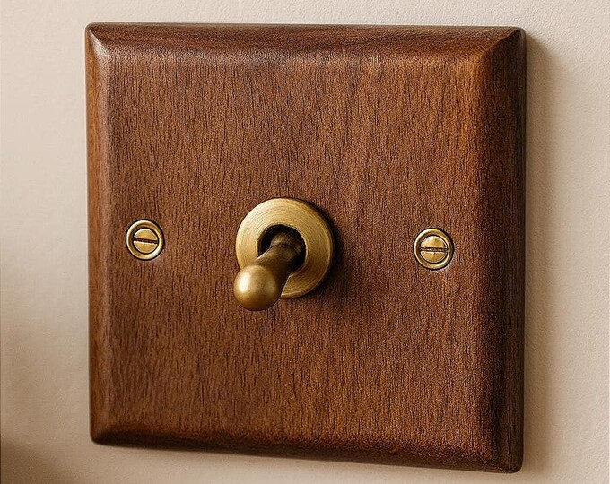 Vintage French Style Wood Brass Toggle Light Switch, Solid Walnut Plate ...