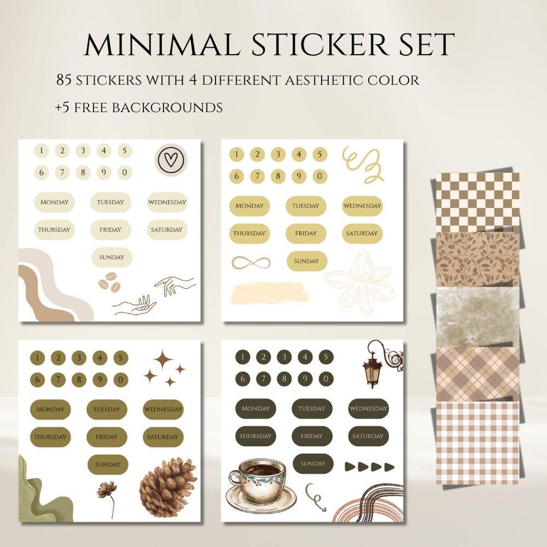 Minimal Digital Sticker Set – Aesthetic Boho Icons, Numbers & Days + 5 ...