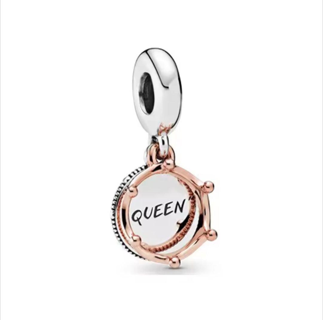 Silver & Rose Gold Queen Regal Crown Pendant Charm, 925 Sterling Silver ...