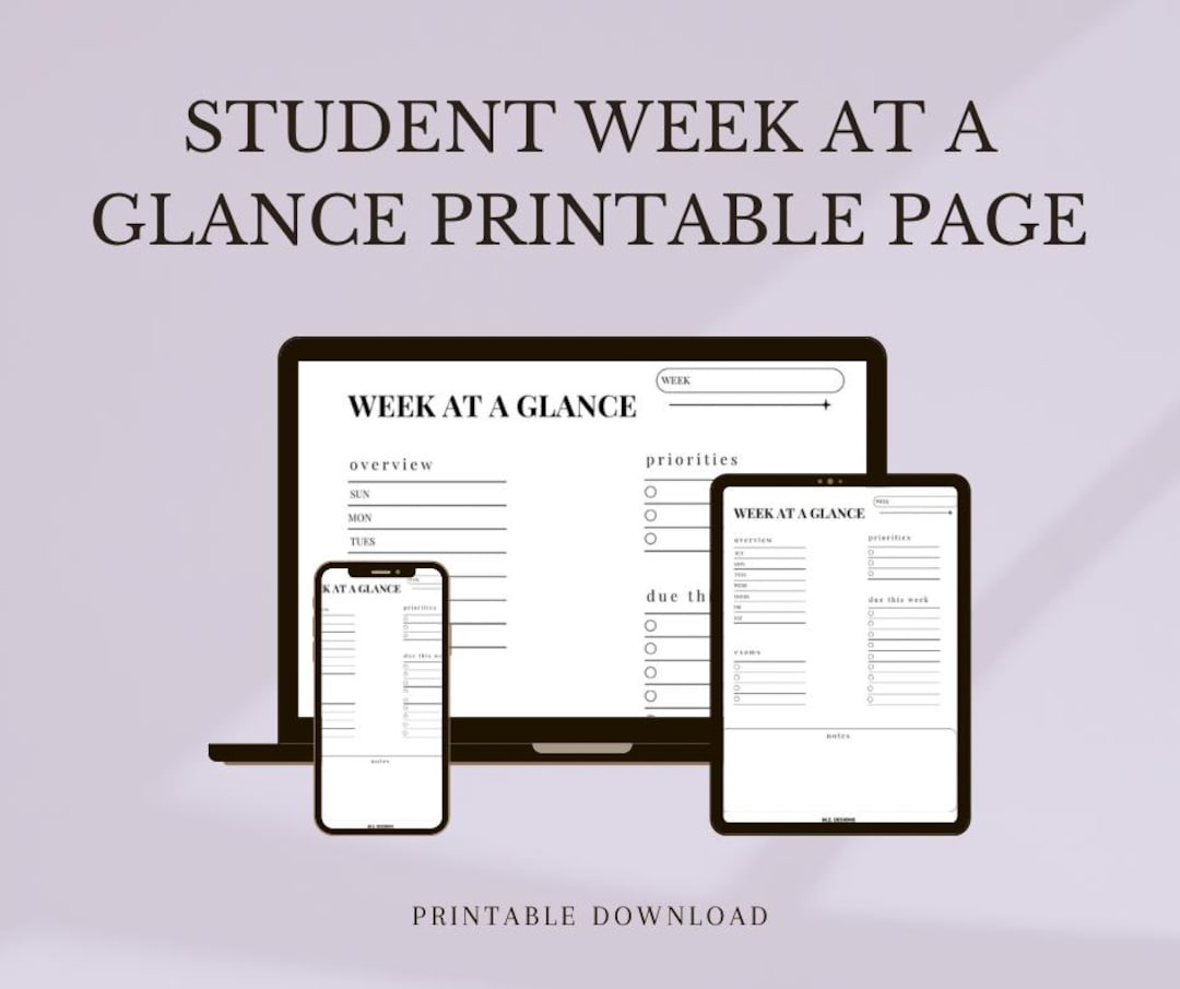 Student Week at a Glance Printable - Etsy