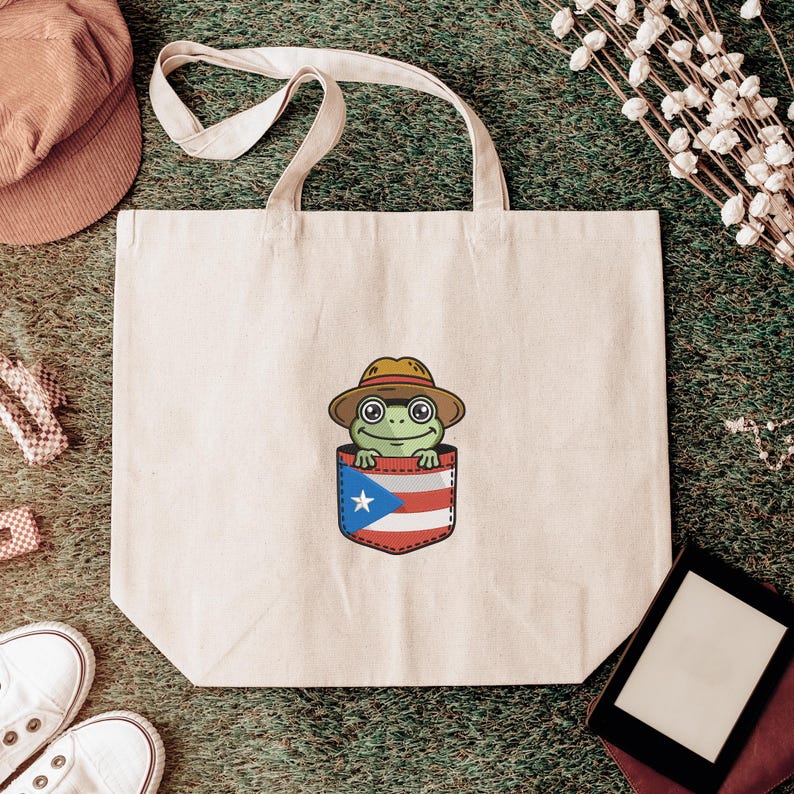 Jibaro Coqui Frog Puerto Rico Flag Pocket Embroidery Design – Tropical ...