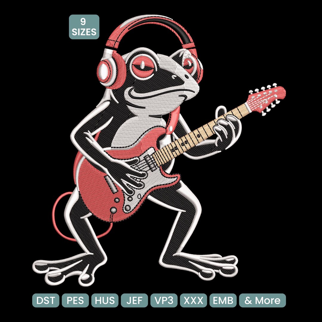 Rock Frog Guitarist Machine Embroidery Design, Music Animal Pattern PES ...