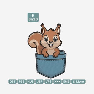Cute Squirrel Pocket Embroidery Design – Fall Forest Animal Machine ...