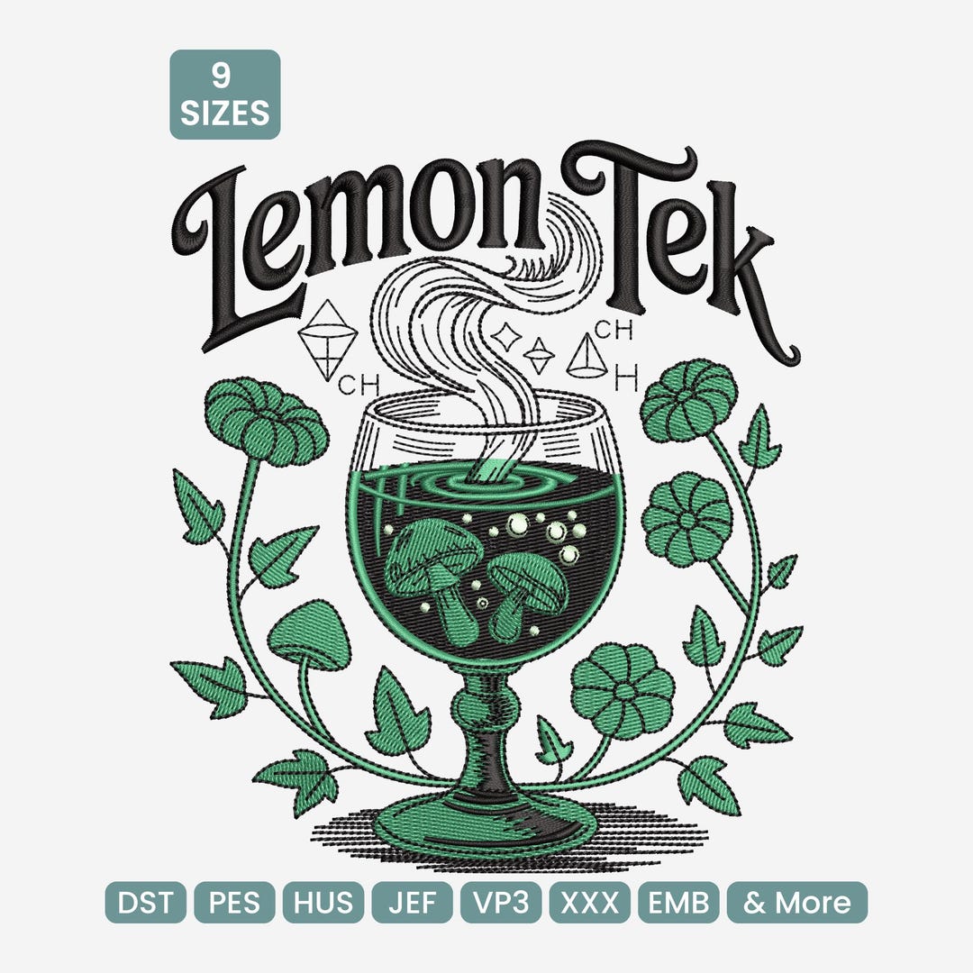 Lemon Tek Psychedelic Embroidery Design, Trippy Lemon Tea Pattern ...
