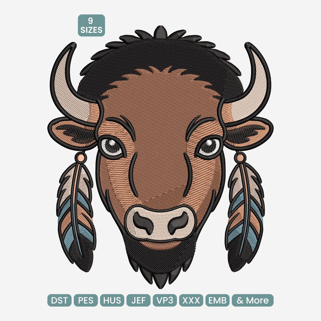 Wild Bison Machine Embroidery Design, Tribal Boho Animal Pattern PES ...
