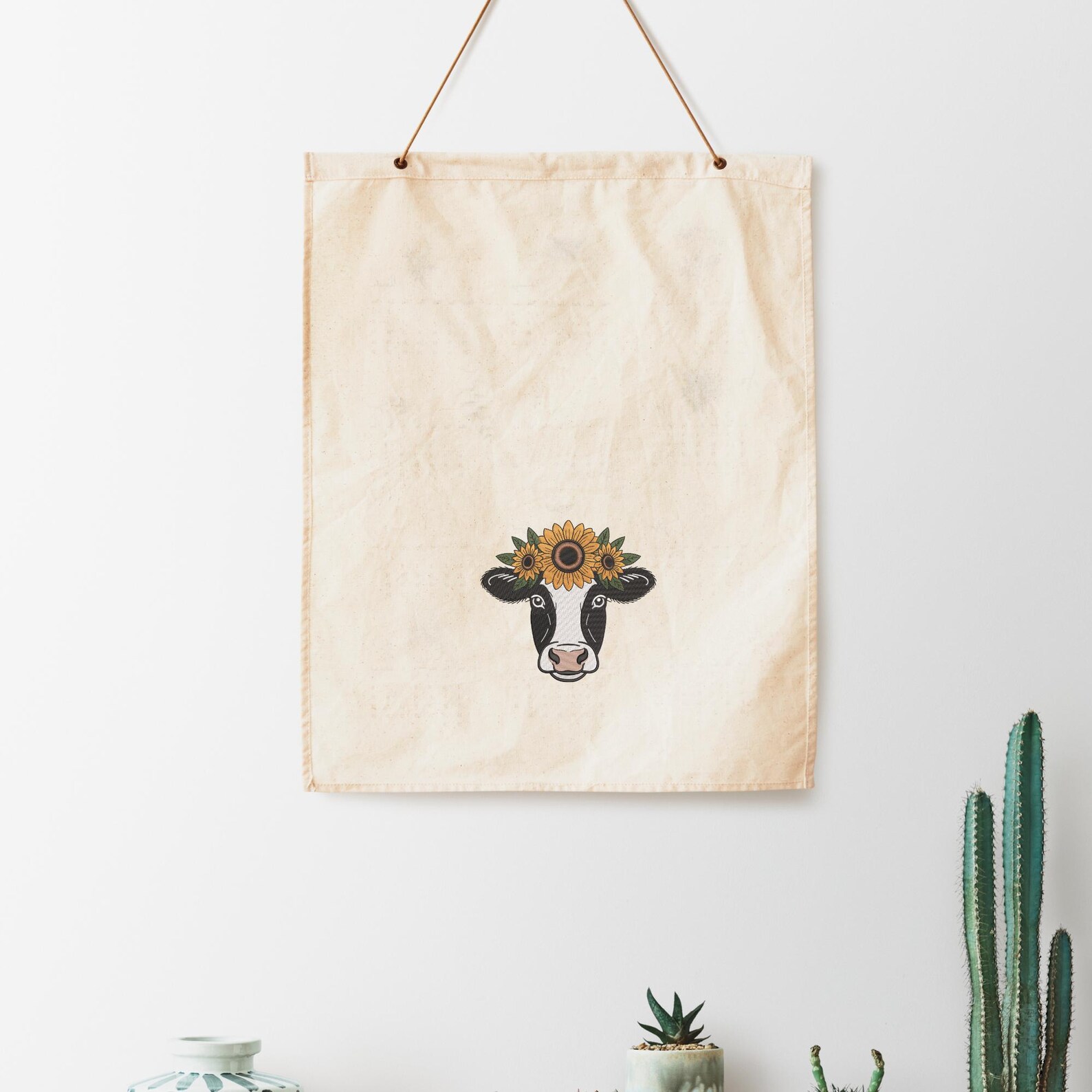 Sunflower Cow Embroidery Design, Floral Farm Animal Pattern PES, Rustic ...
