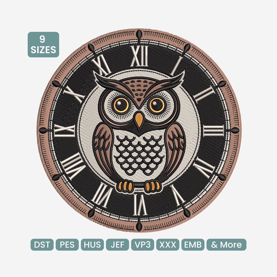Vintage Clock Owl Machine Embroidery Design, Owl Embroidery Pattern DST ...