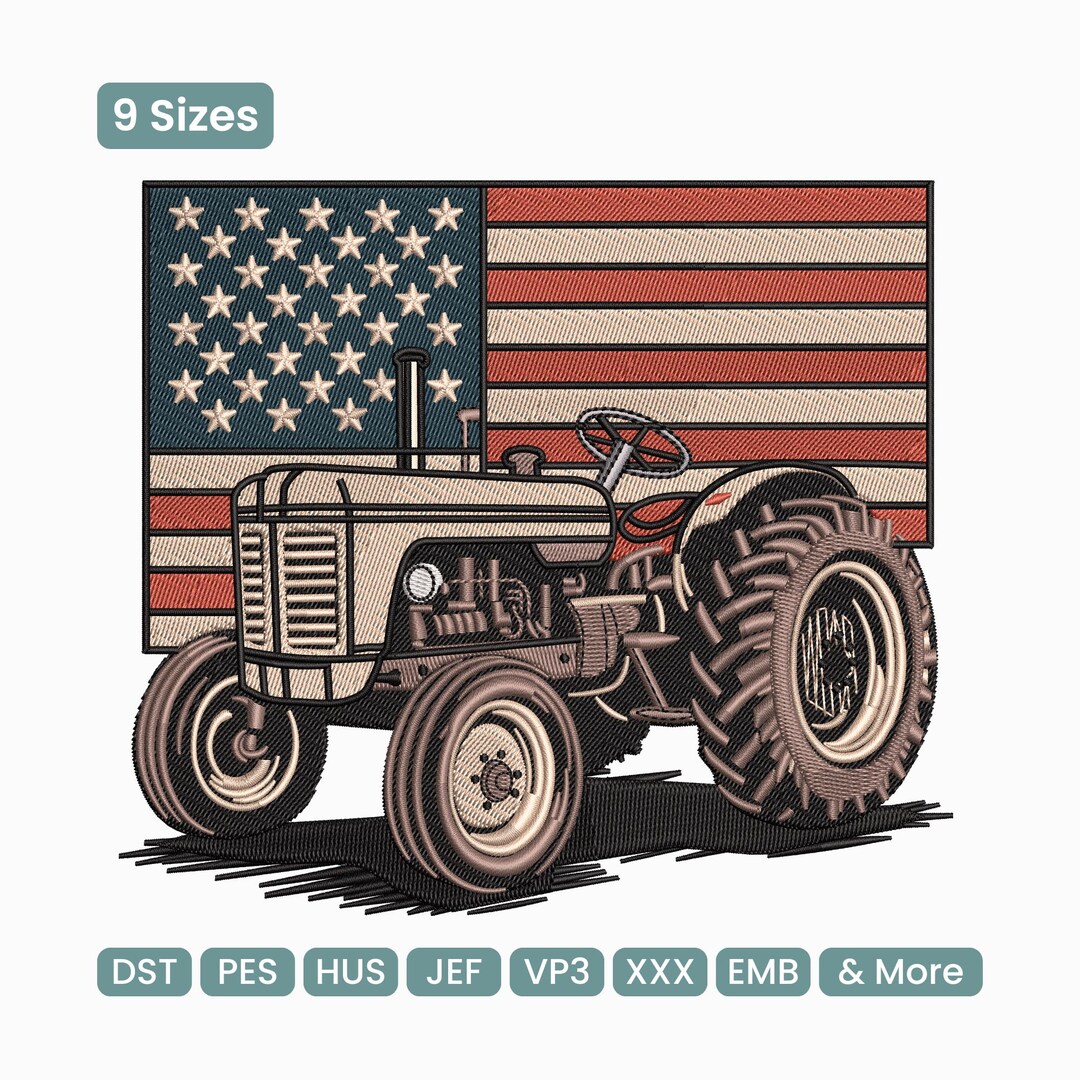 Patriotic Tractor Embroidery Design, Farm Life American Flag Machine ...