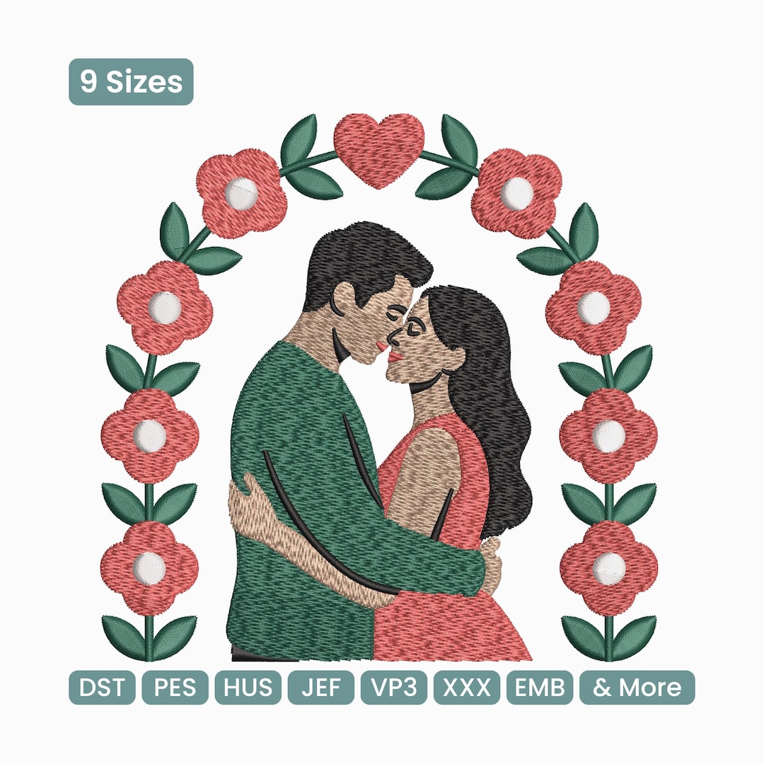 Couple Floral Arch Embroidery Design, Romantic Love Valentines Machine ...