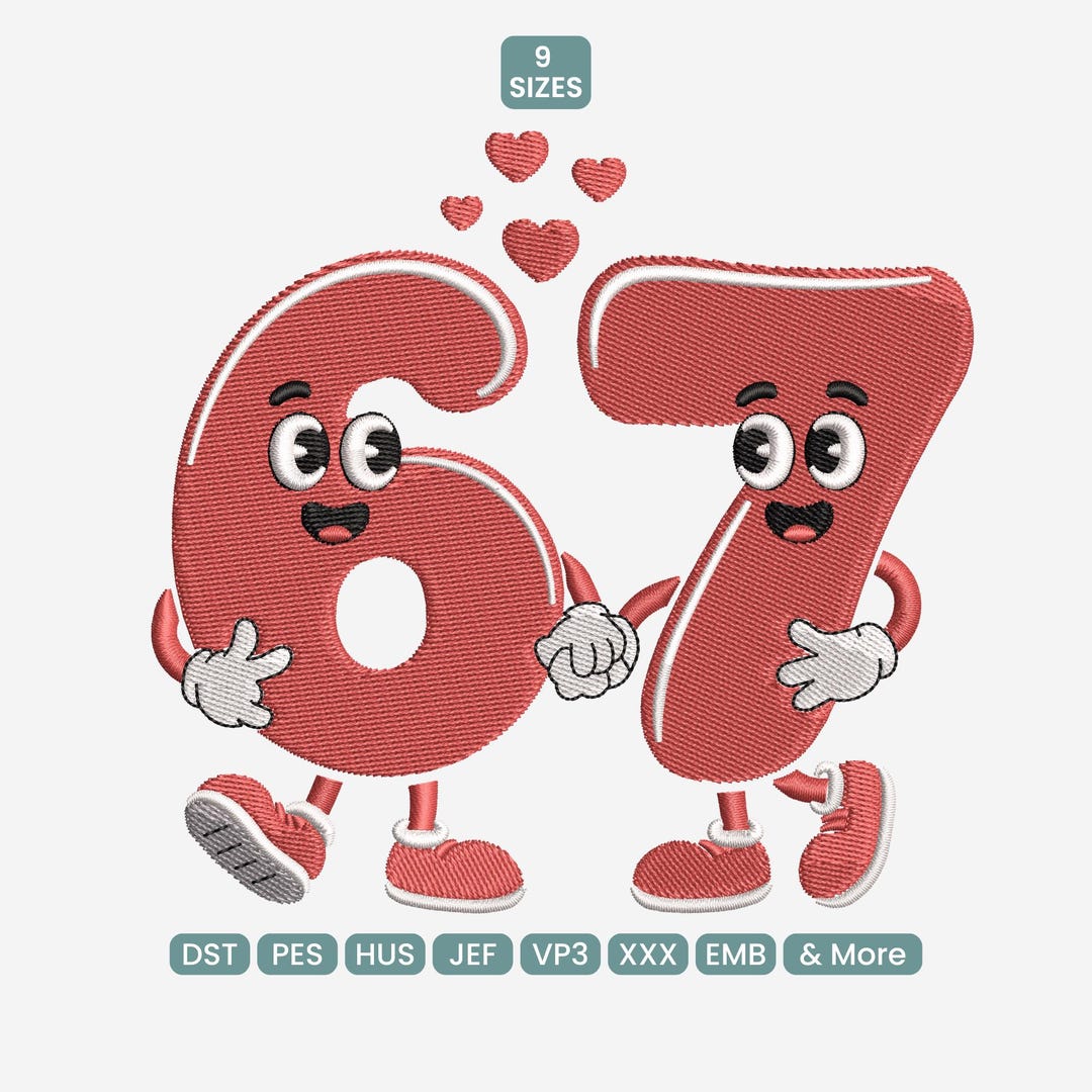Funny 67 Heart Characters Valentine Embroidery Design, Couple 67 ...