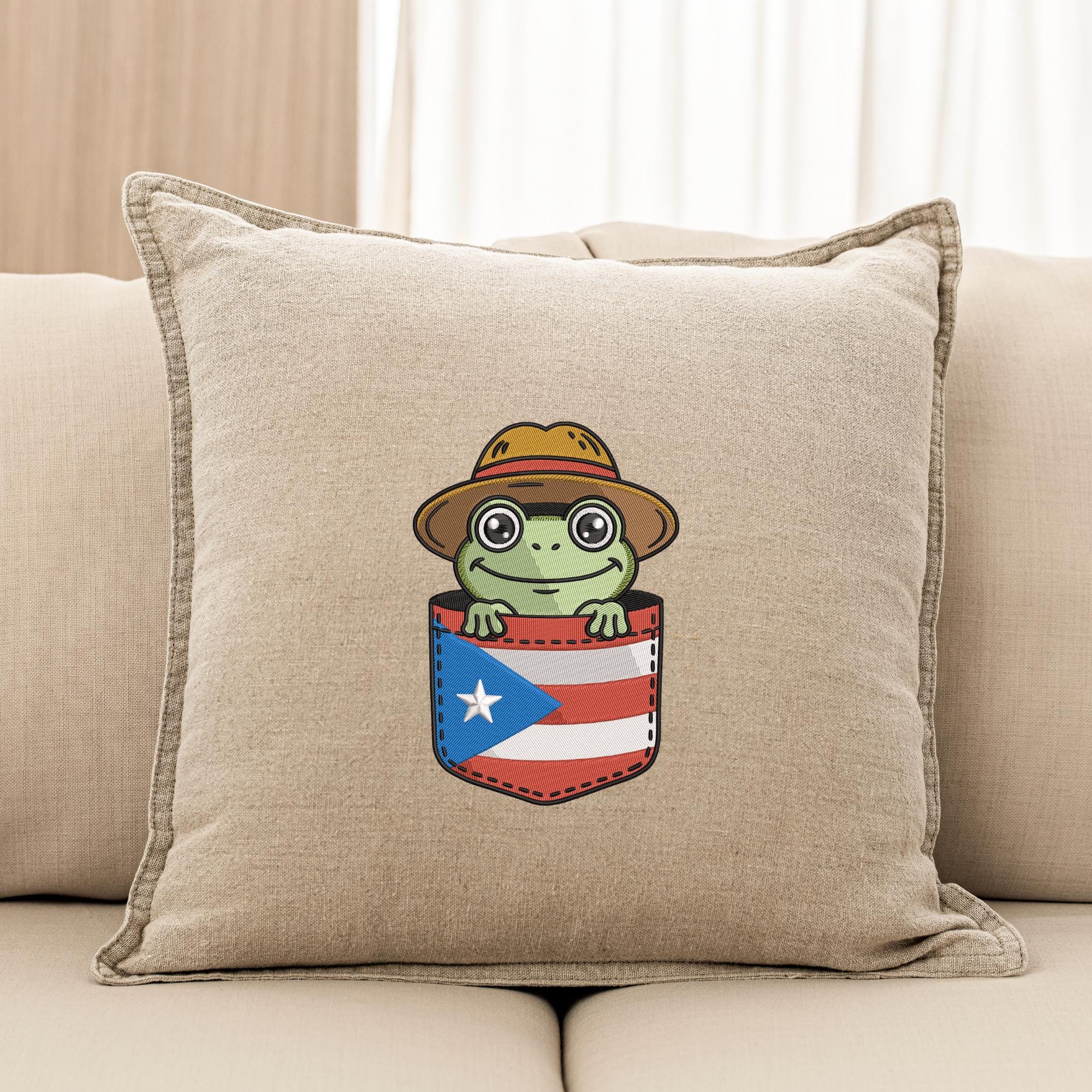 Jibaro Coqui Frog Puerto Rico Flag Pocket Embroidery Design – Tropical ...