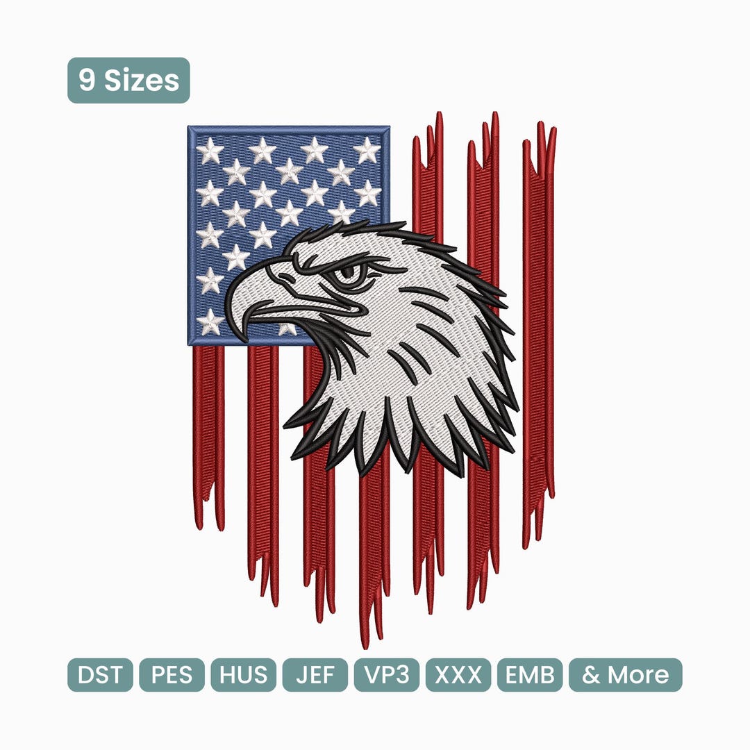 Patriotic Eagle Embroidery Design, USA American Flag Bald Eagle Machine ...