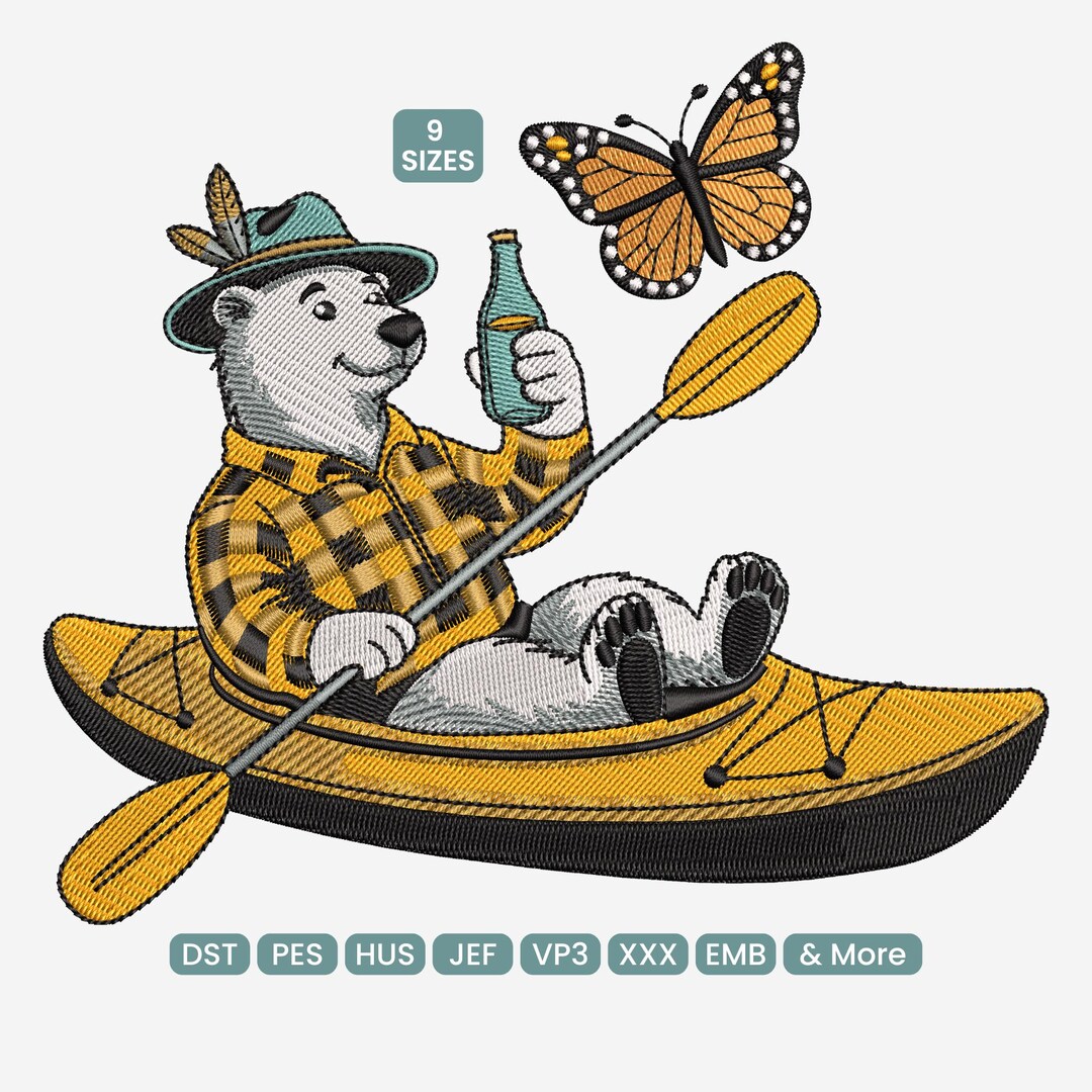 Kayak Cat Embroidery Design, Adventure Funny Kitty Embroidery Machine ...