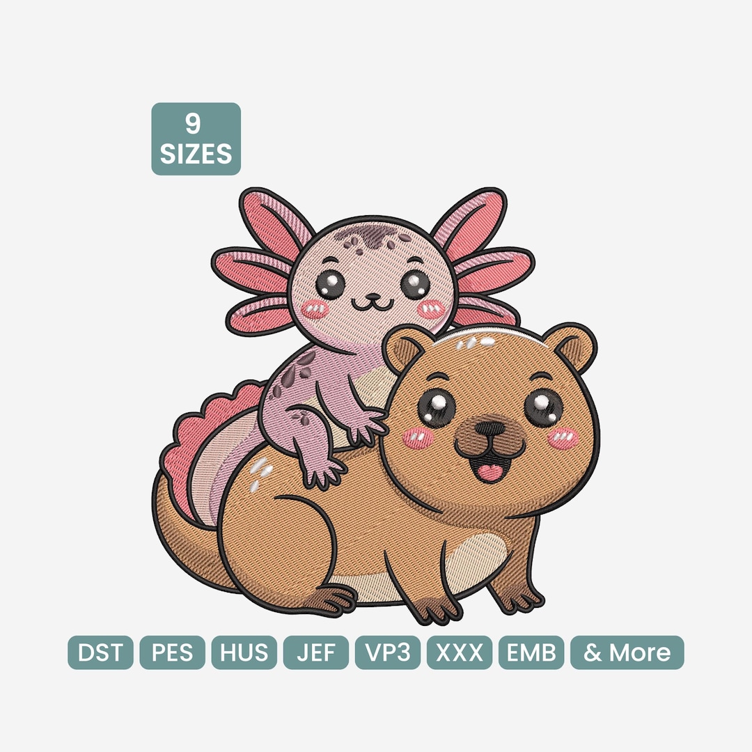 Capybara Axolotl Kawaii Embroidery Design – Cute Funny Animal Machine ...