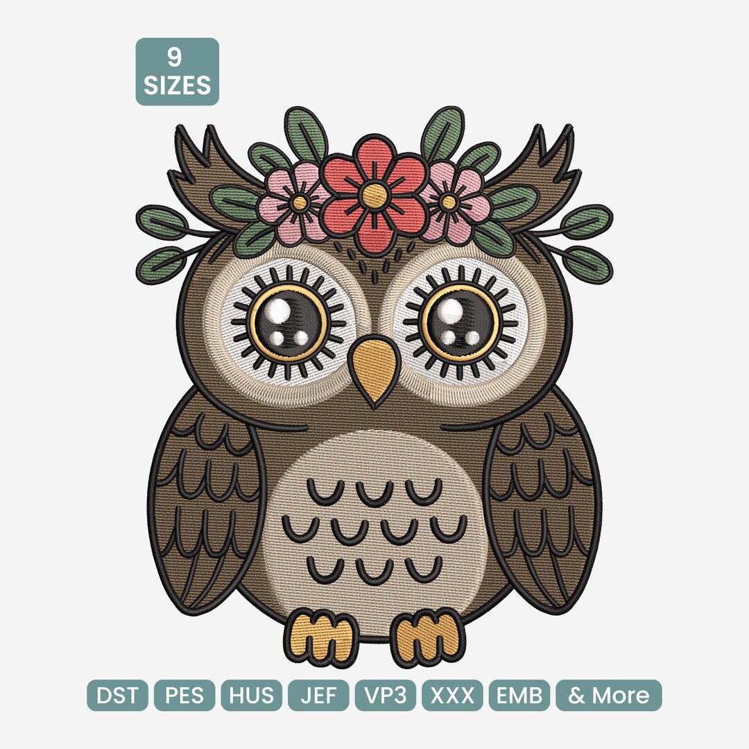 Cute Floral Owl Embroidery Design, Owl Woodland Pattern, Machine File ...