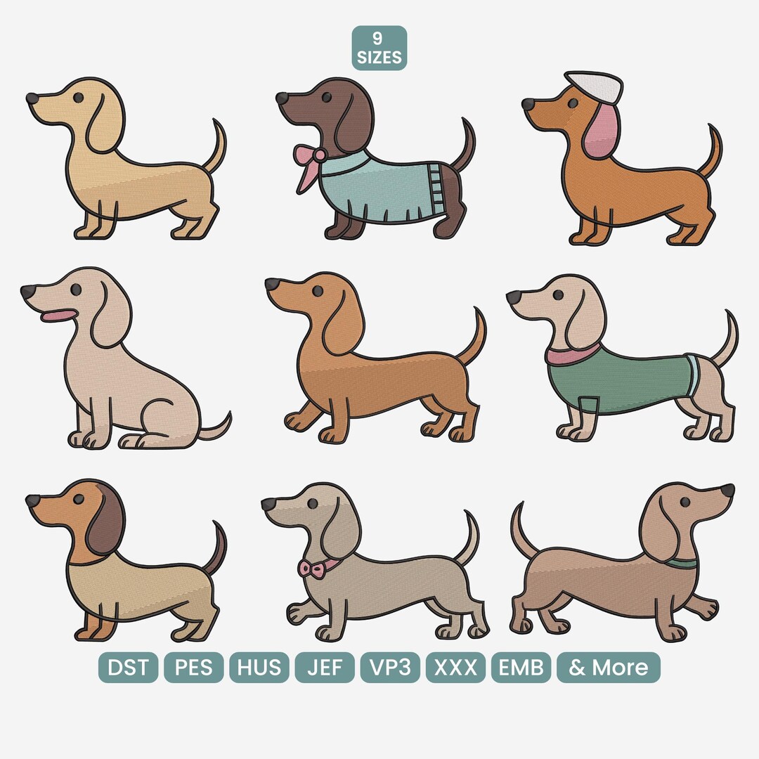 Dachshund Embroidery Bundle, Wiener Dog Sausage Dog Puppy Set, Sweater ...