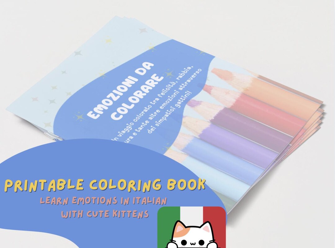 Printable Italian Emotions Coloring Book With Kittens – Kids Vocabulary ...