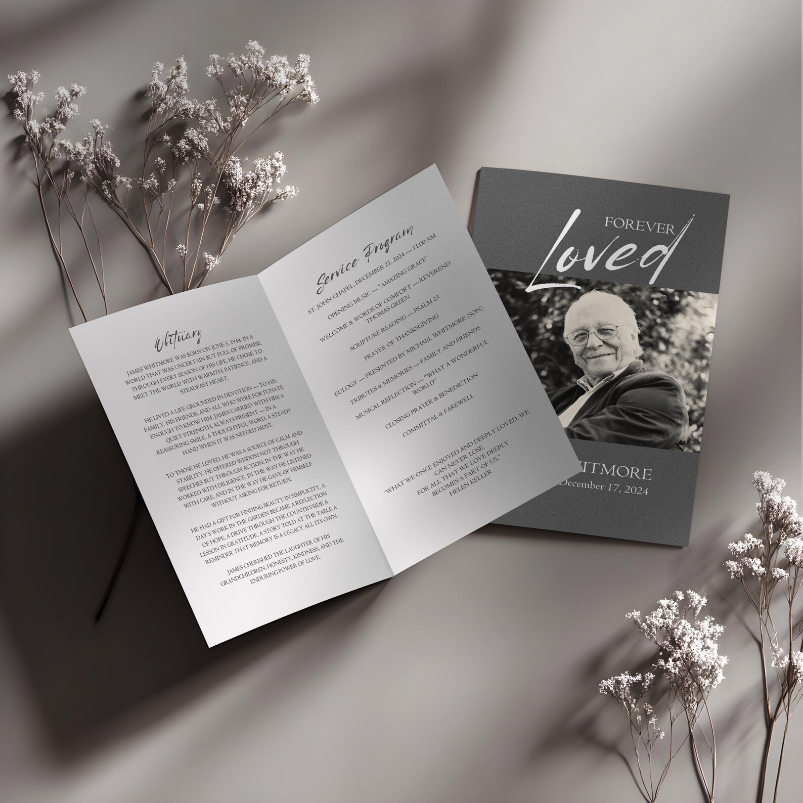 Minimalist Funeral Program Template: Editable Canva Celebration of Life ...