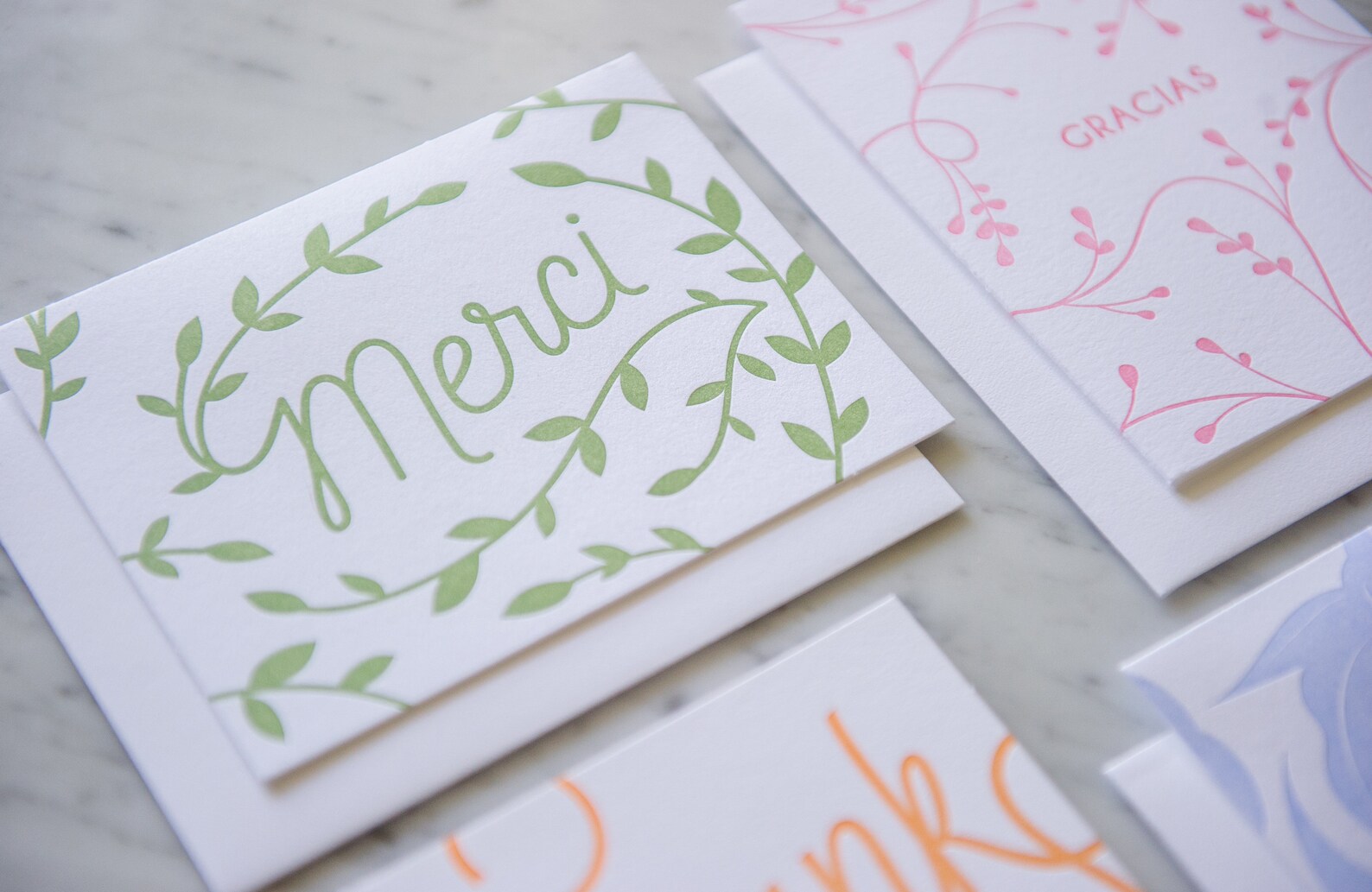 Green Vine Merci Thank You Letterpress Card - Etsy