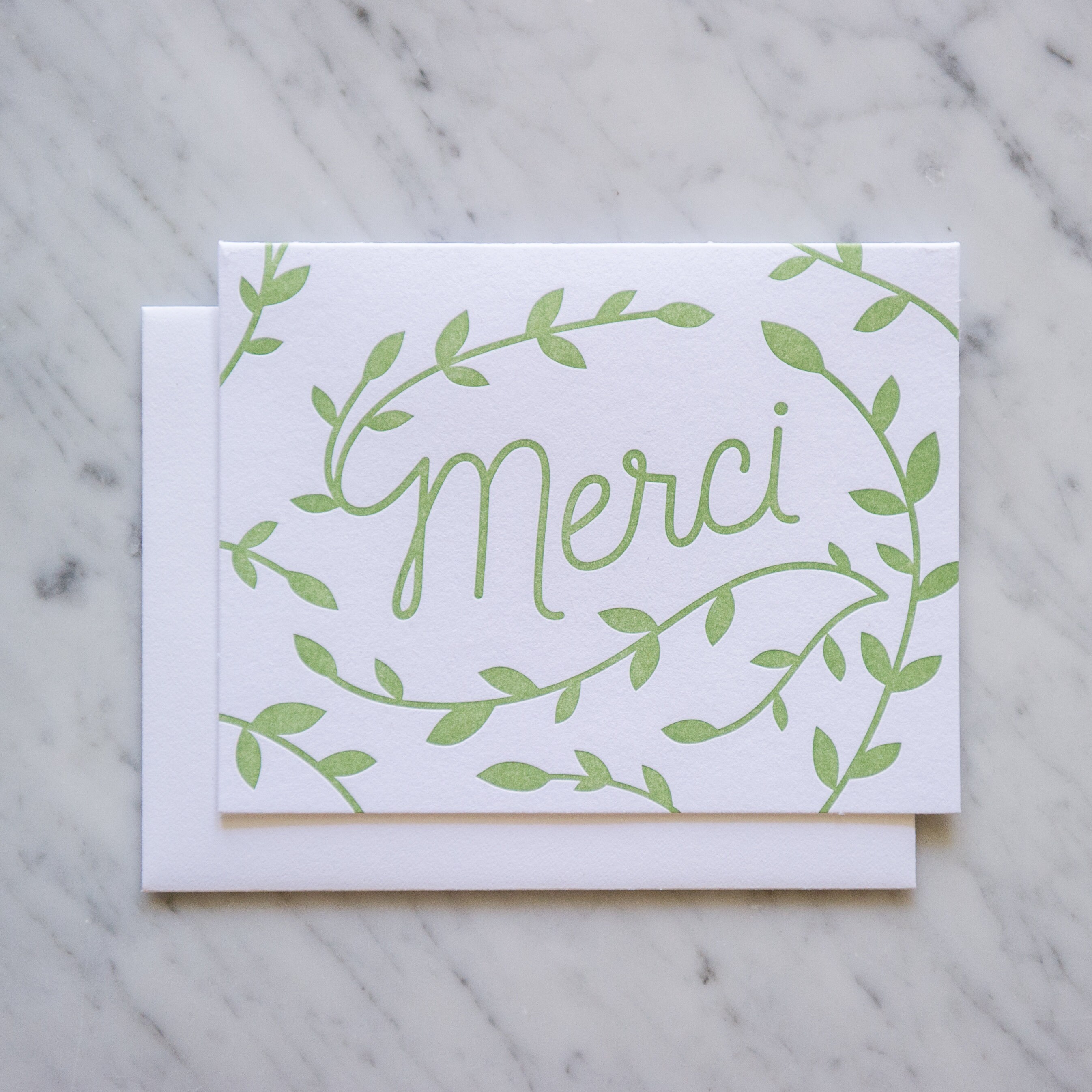 Green Vine Merci Thank You Letterpress Card - Etsy