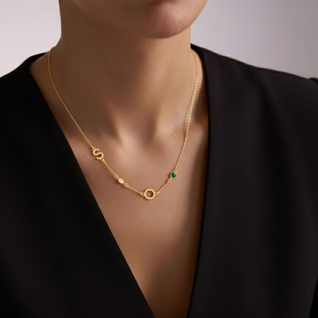 Sideways Initial; Birthstone Necklace by Caitlyn Minimalist ...