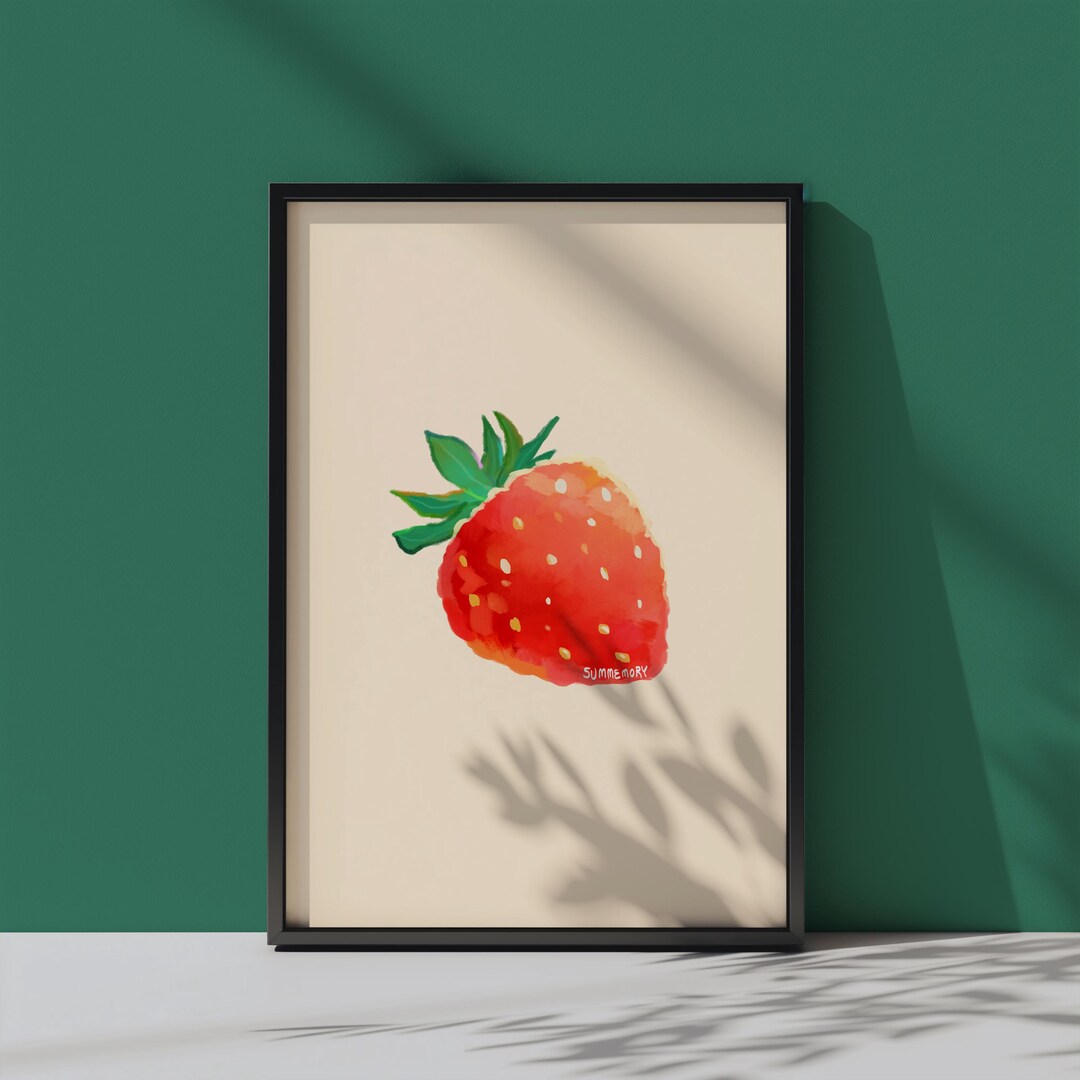 Strawberry Art Print | Kitchen Wall Decor | Cute Fruit Illustration ...