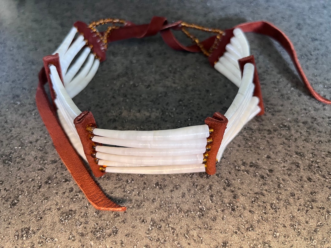 Chugach Large Smooth Dentalium Six Row Choker Deerskin Leather Native ...