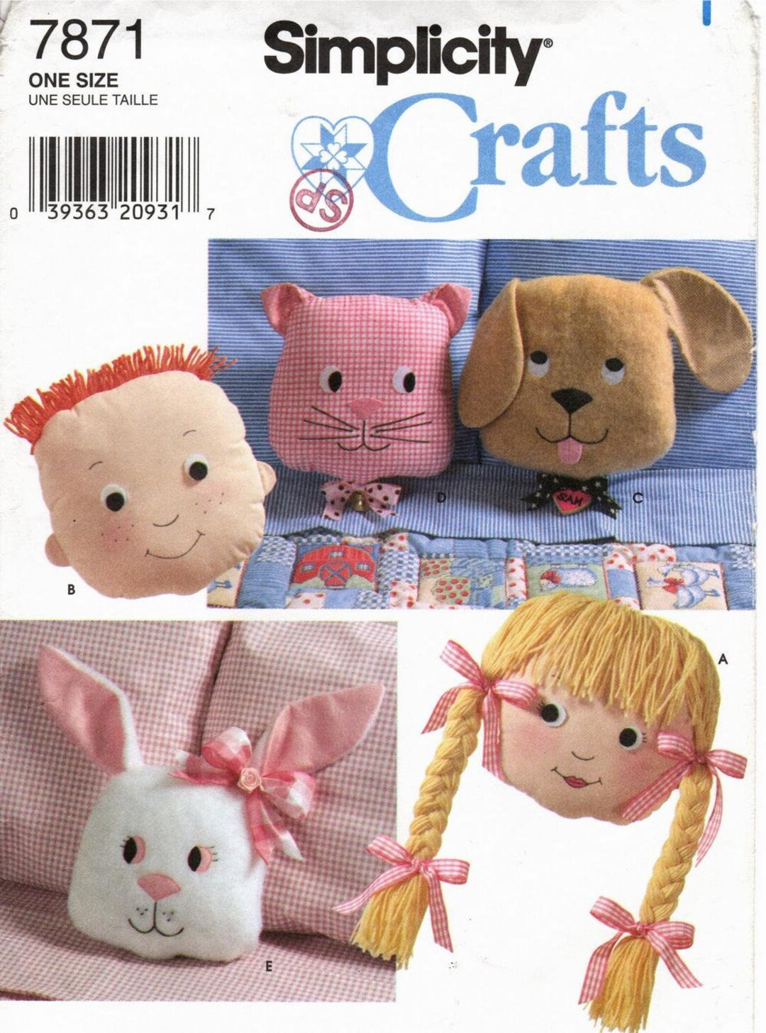 One Size - Simplicity Sewing Pattern 7871 - Craft Stuff Pillow Faces ...