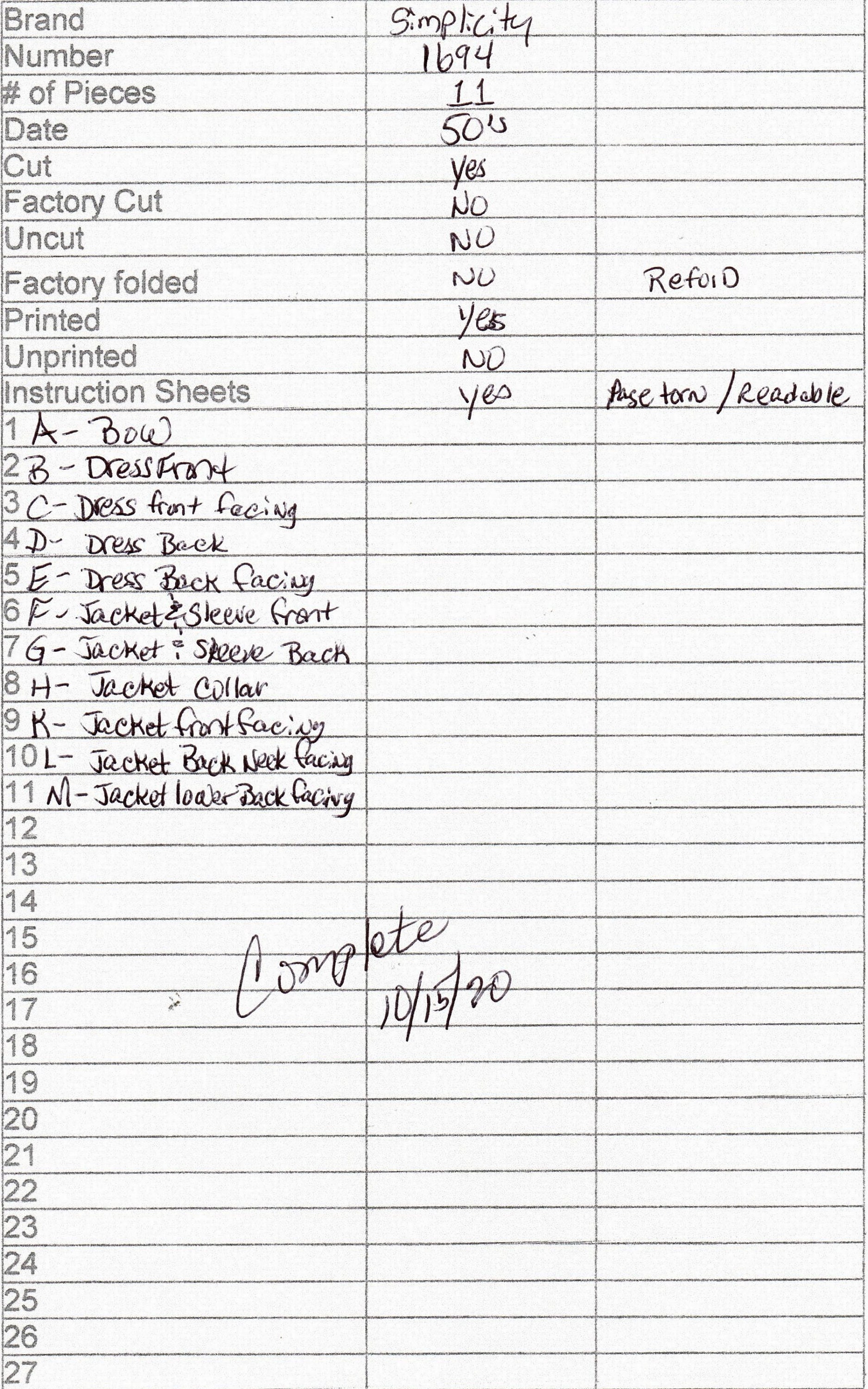 Sz 12 Vintage Simplicity Sewing Pattern 1694 Junior Misses' and Misses ...