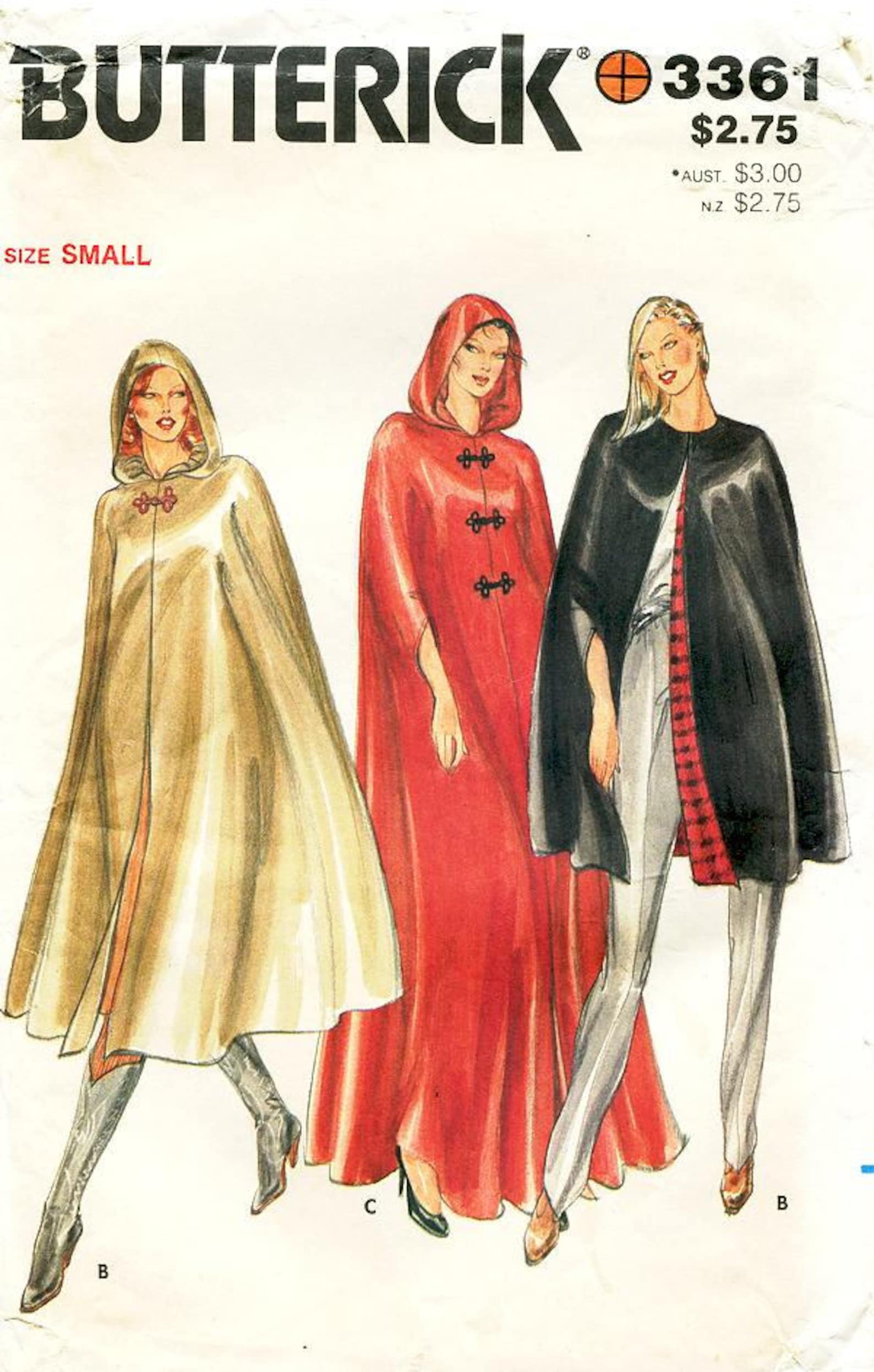 Sz Small - Butterick Cape Pattern 3361 - Misses' Lined Capes in Three ...