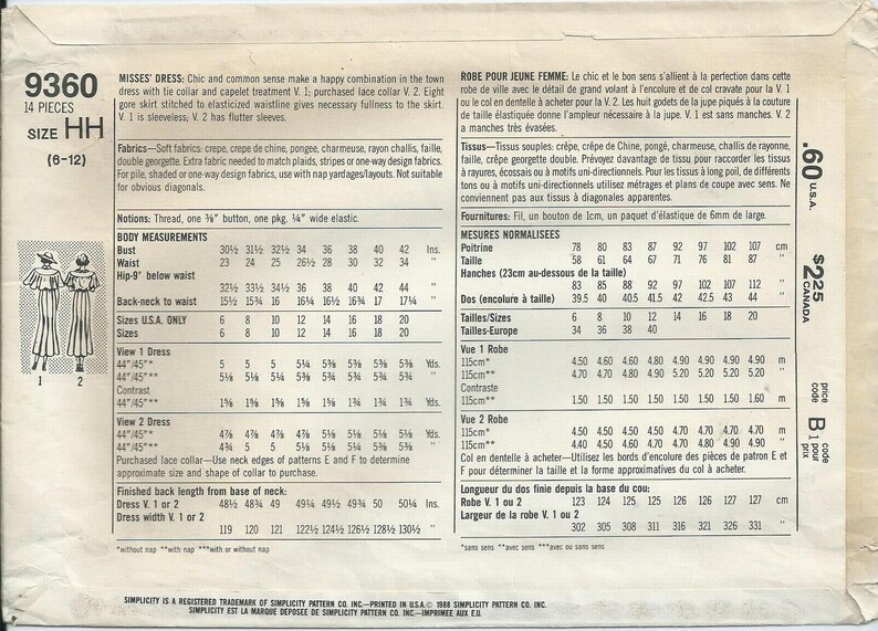 Sz 6 Thru 12 VTG Simplicity 60th Anniversary Pattern 9360 Misses' Dress ...