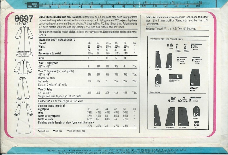 Sz 7 & 8 Girl - Simplicity Sewing Pattern 8697 - Girls' Robe, Nightgown ...