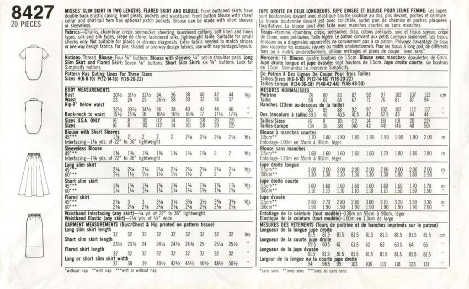 Sz 6 Thru 10 Vintage Simplicity Pattern 8427 Misses' Slim Skirt in Two ...