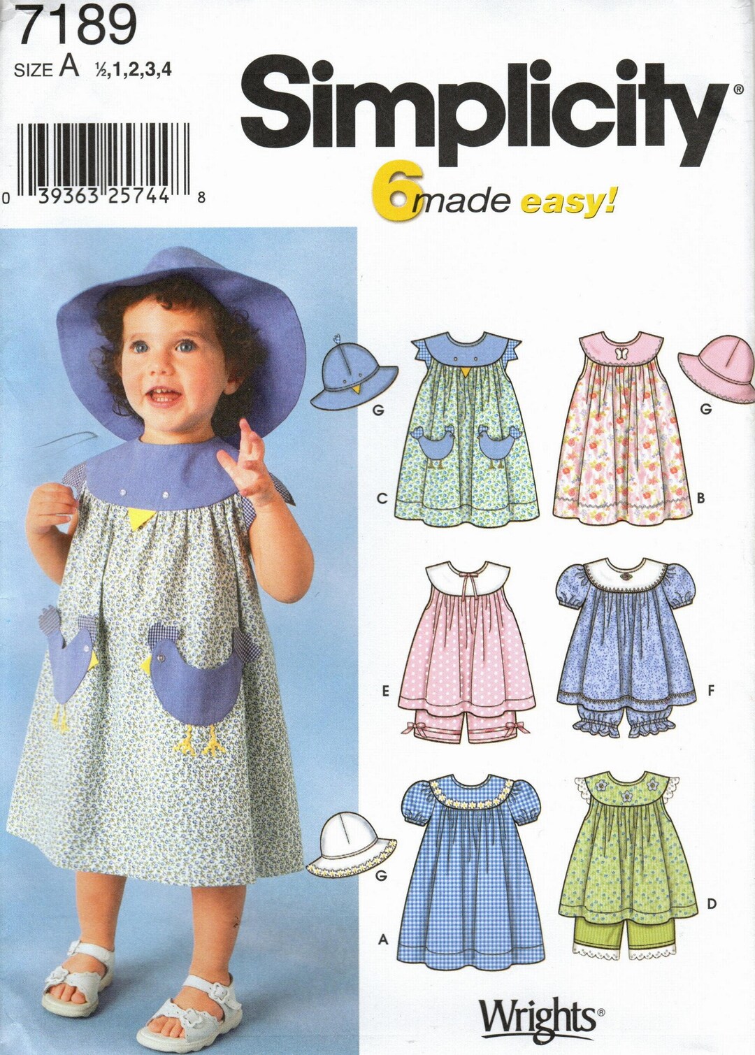 Sz 1/2 Thru 4 Simplicity Sewing Pattern 7189 Wrights - Etsy