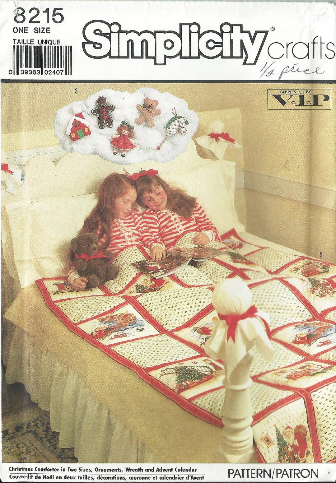 Simplicity 8215 Sewing Pattern - Vintage Craft - Christmas Comforter in 2 Sizes, Ornaments ...