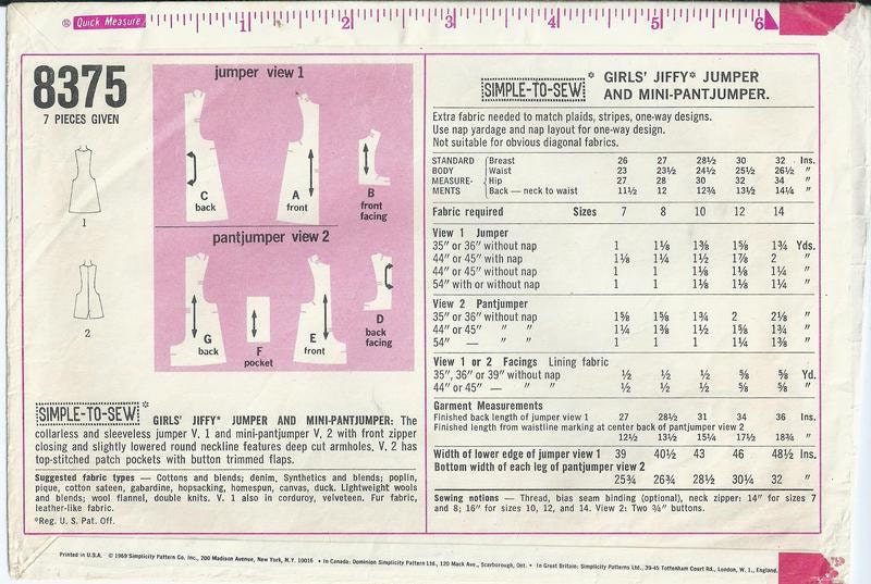 Sz 7 Vintage Simplicity 8375 Sewing Pattern Girls' - Etsy