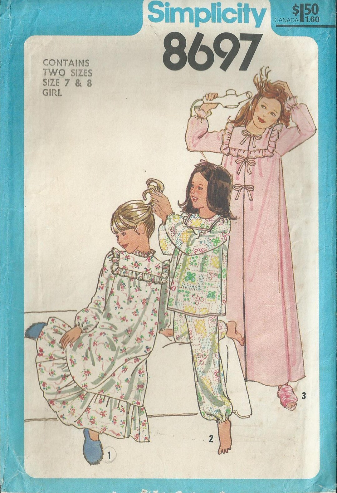 Sz 7 & 8 Girl Simplicity Sewing Pattern 8697 Girls' Robe, Nightgown and ...